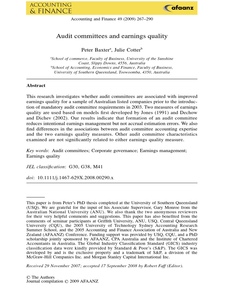 Audit Committees and Earnings Quality | PDF | Audit | Standard Deviation