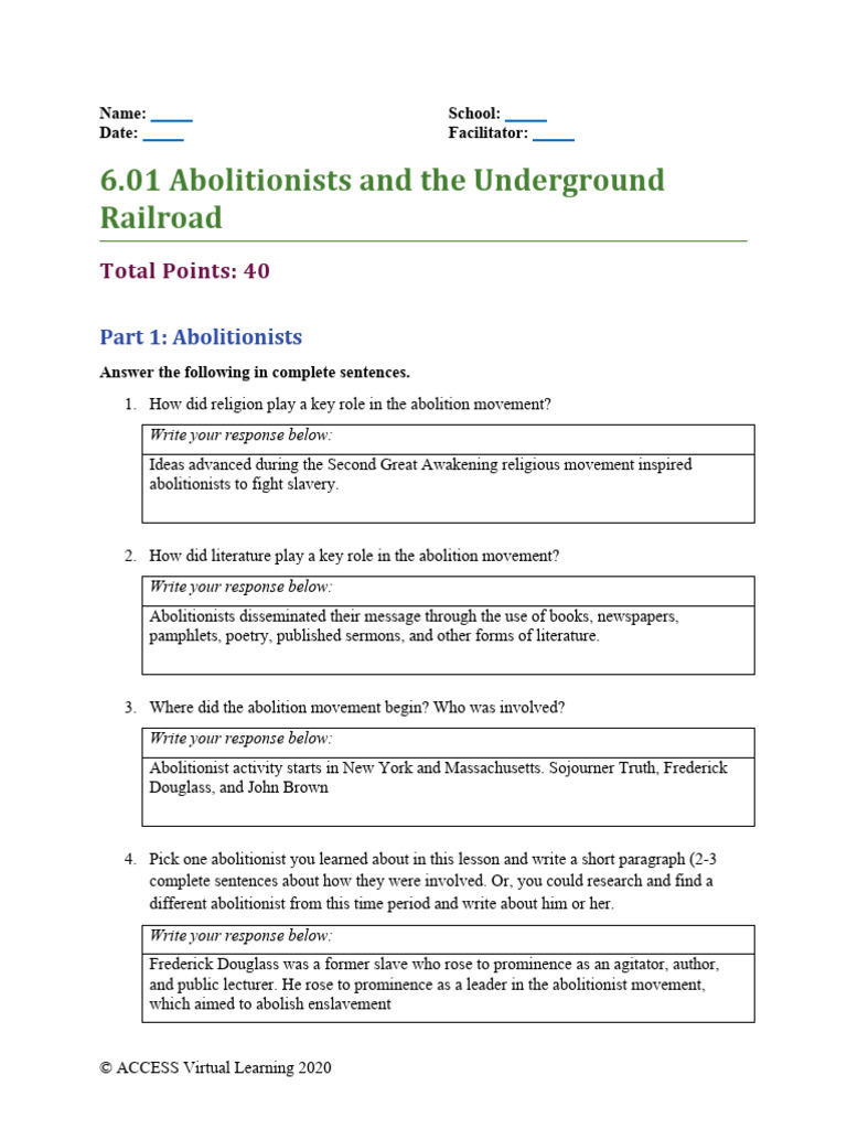 06-01 Task1 | PDF | Abolitionism In The United States | Underground ...