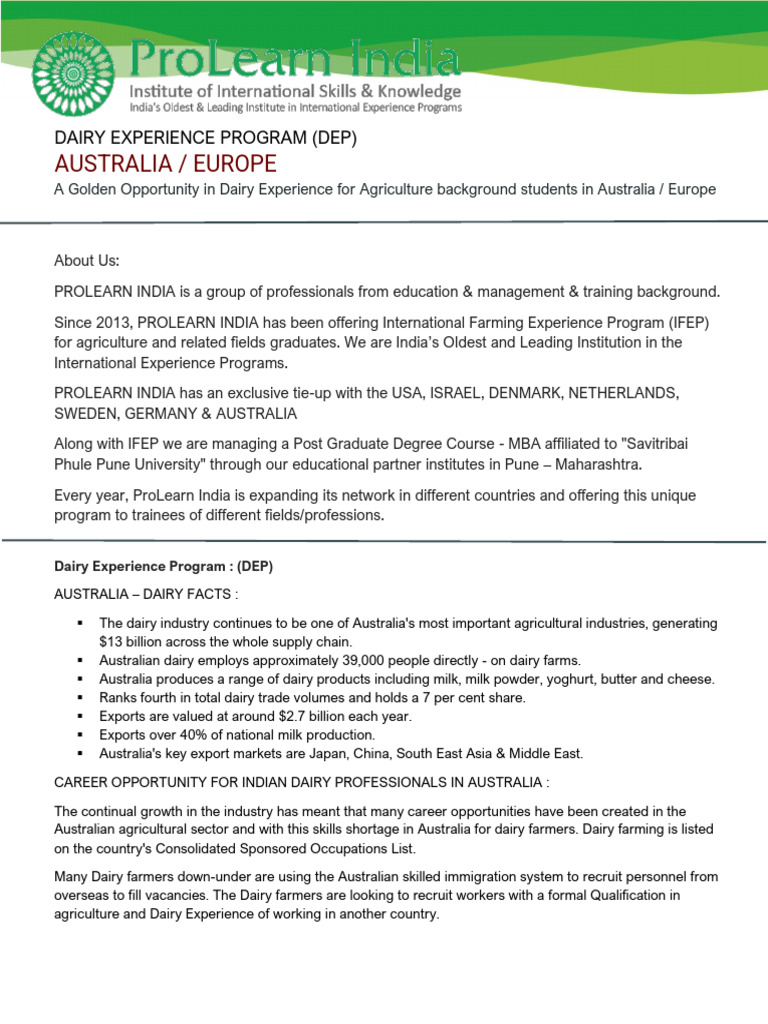 Dairy Handout Aus Download Free Pdf Fee Travel Visa