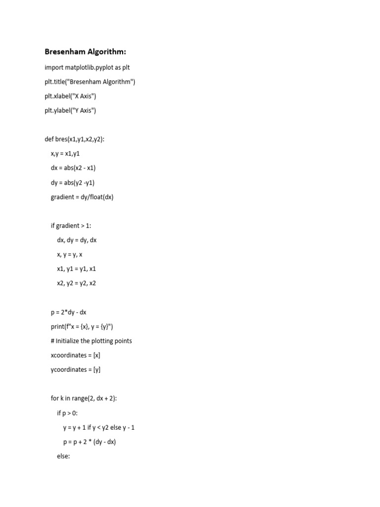 Bresenham Algorithm 2024 | PDF | Teaching Methods & Materials