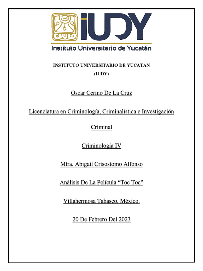 Analisis Toc Toc | PDF | Desorden obsesivo compulsivo | Ciencias del comportamiento