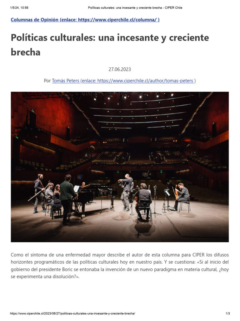 Políticas Culturales - Una Incesante y Creciente Brecha - CIPER Chile ...