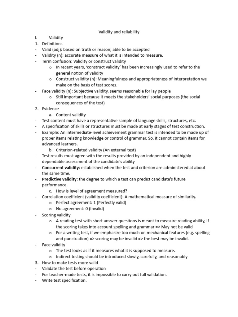 Validity And Reliability Pdf Validity Statistics Cognition