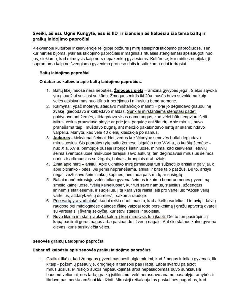 Graiku Ir Baltu Laidojimo Paprociai | PDF