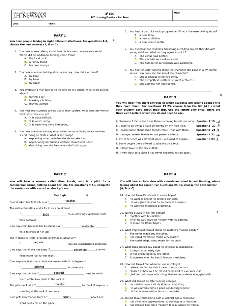 2nd Term FCE Listening Practice | PDF