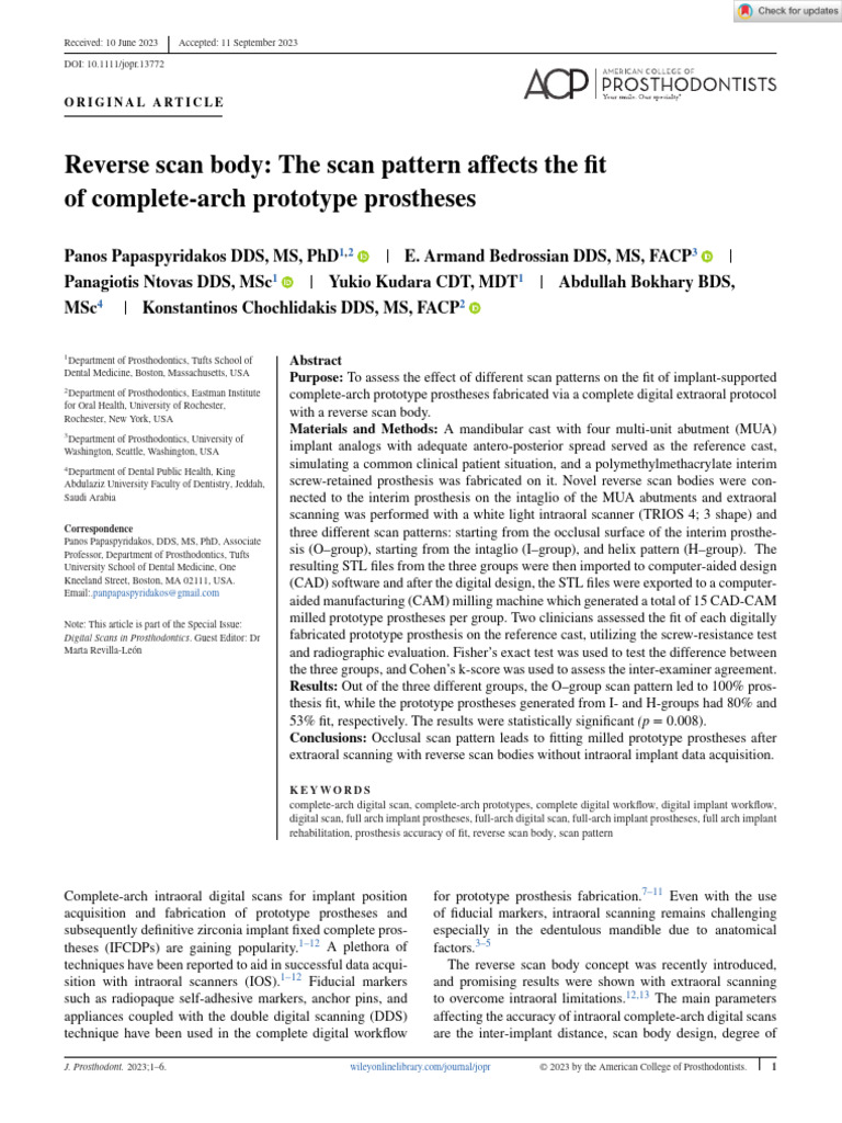 Journal of Prosthodontics - 2023 - Papaspyridakos - Reverse Scan Body ...