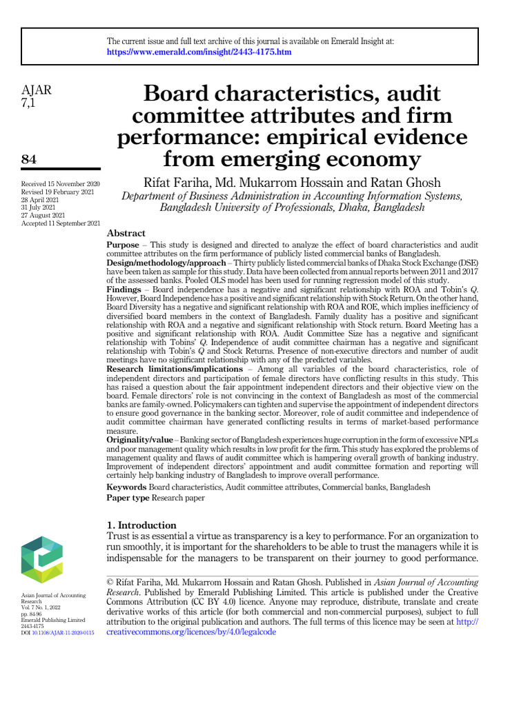 Board Characteristics, Audit | PDF | Banks | Corporate Governance