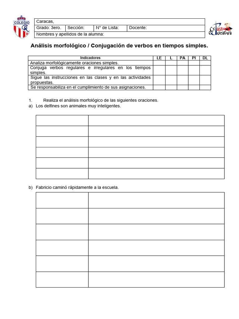 Análisis morfológico y conjugación verbal | PDF | Estudios de idiomas ...