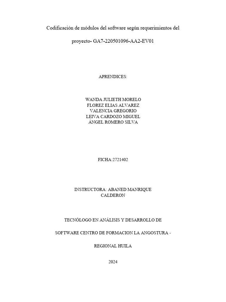 Codificación De Módulos Del Software Según Requerimientos Del Proyecto