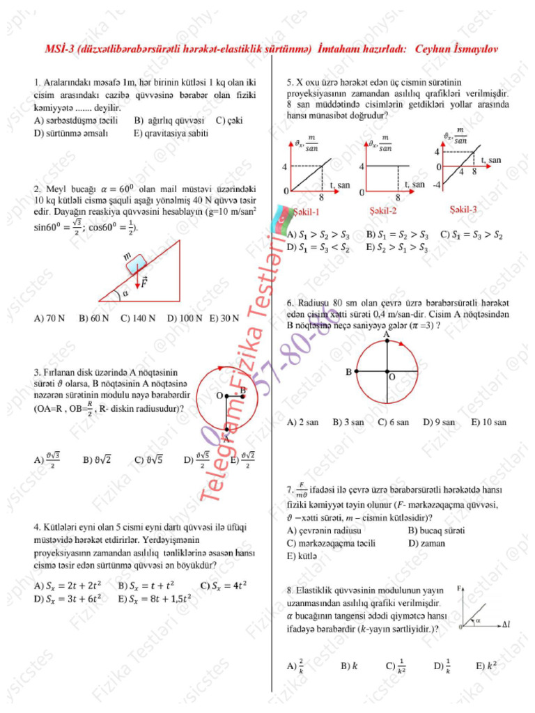 MSİ3 Fizika Düzxətli-Elastiklik-Sürtünmə | PDF