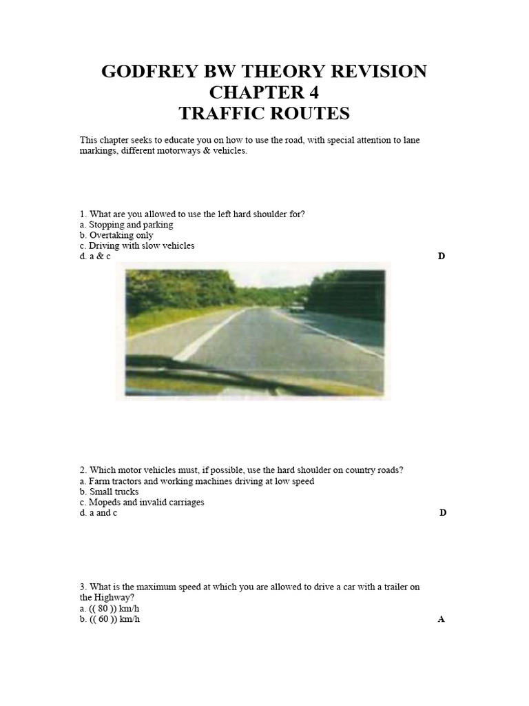 BW Theory Revision: Traffic Routes Guide | PDF | Traffic | Lane