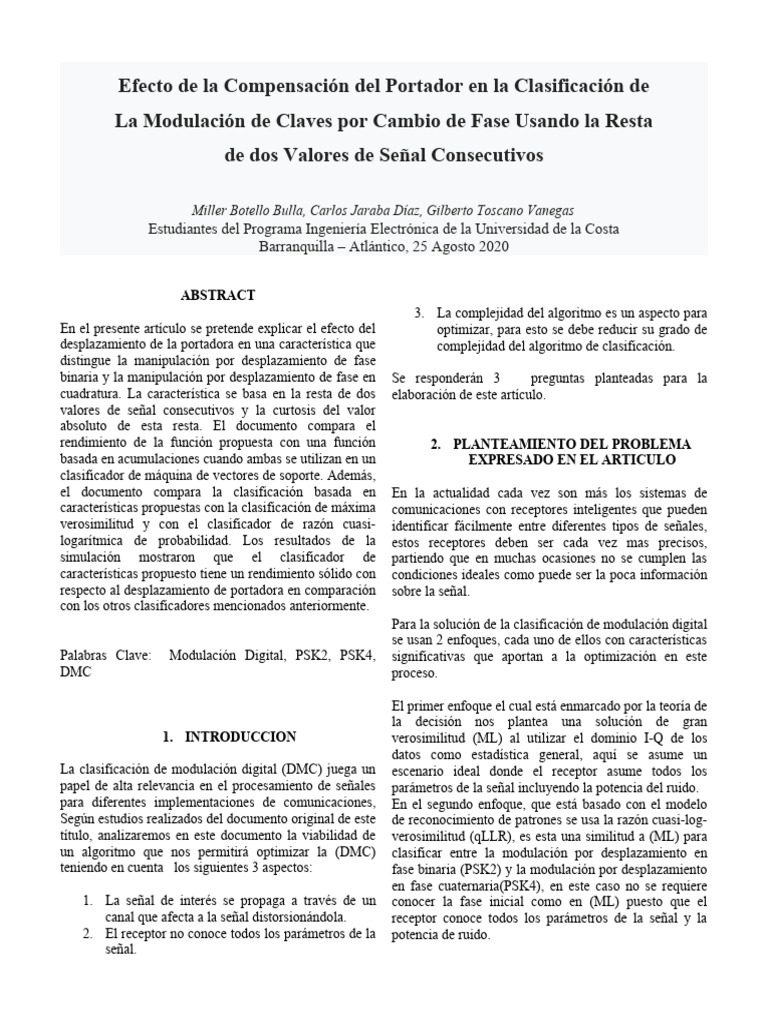Ensayo Articulo 1 | PDF | Modulación | Desviación Estándar