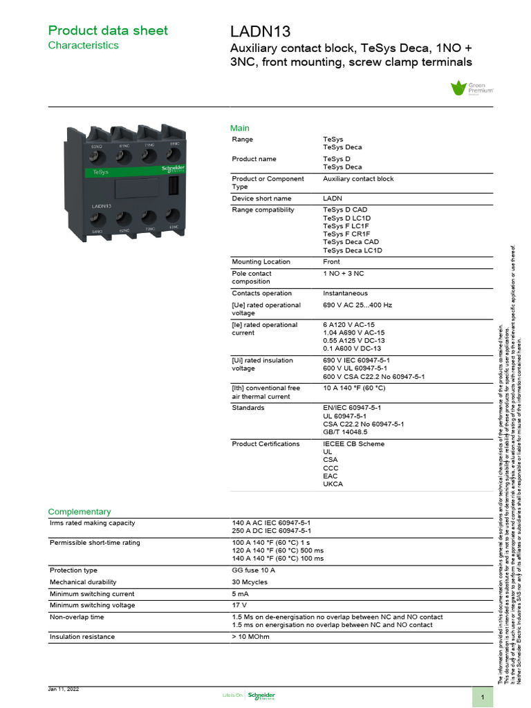 Tesys D Ladn13 | PDF | Electricity | Electrical Engineering