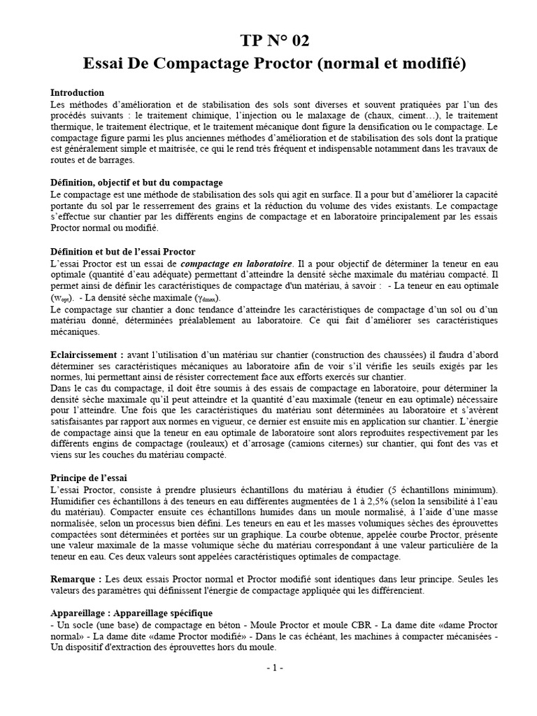 Essai de Compactage Proctor (Normal Et Modifié) | PDF | Matériaux naturels