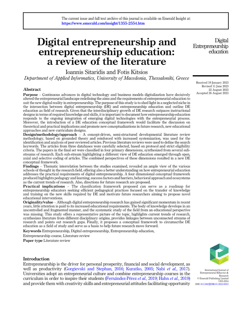 Digital Entrepreneurship and | PDF | Entrepreneurship | Methodology