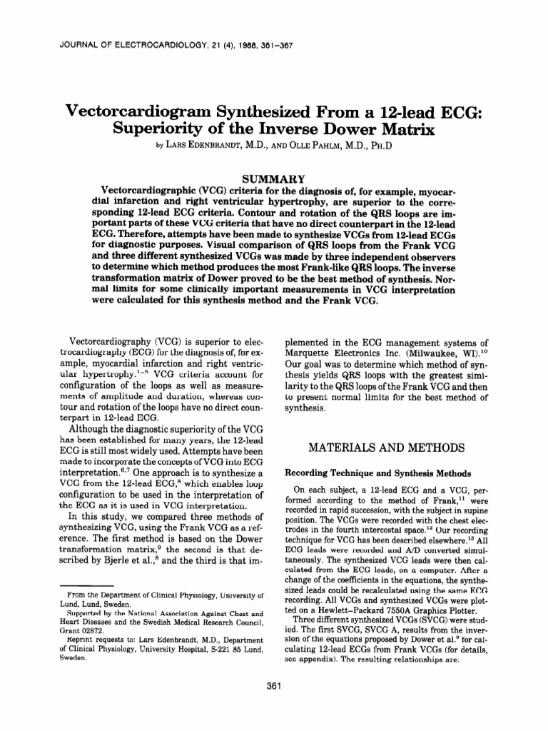 Vectorcardiogram Synthesized From A 12-Lead Ecg (EDENBRANDT, PAHLM ...