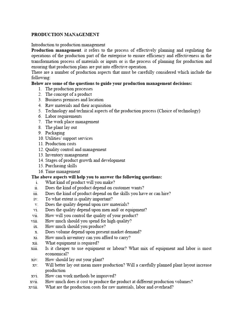 Production Management | PDF | Factors Of Production | Product (Business)