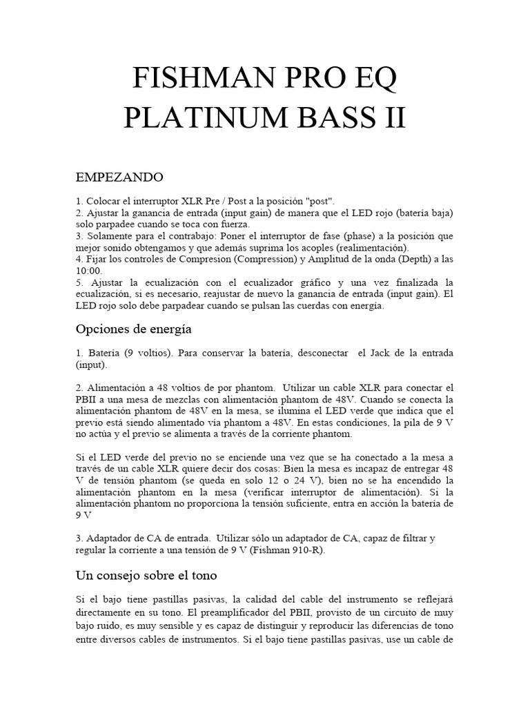 Fishman Pro Eq Platinum Bass Ii | PDF | Altoparlante | Sonido