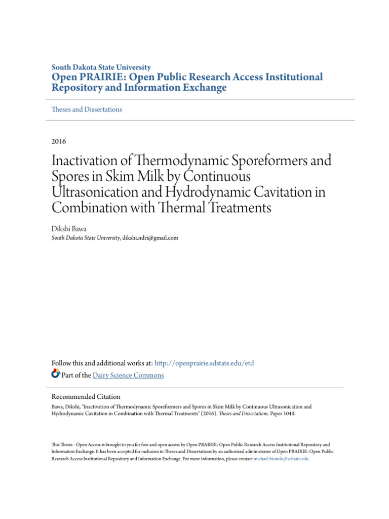 Bawa 2016 Inactivation of Thermodynamic Sporeformers & Spores in Skim Milk by Continuous ...