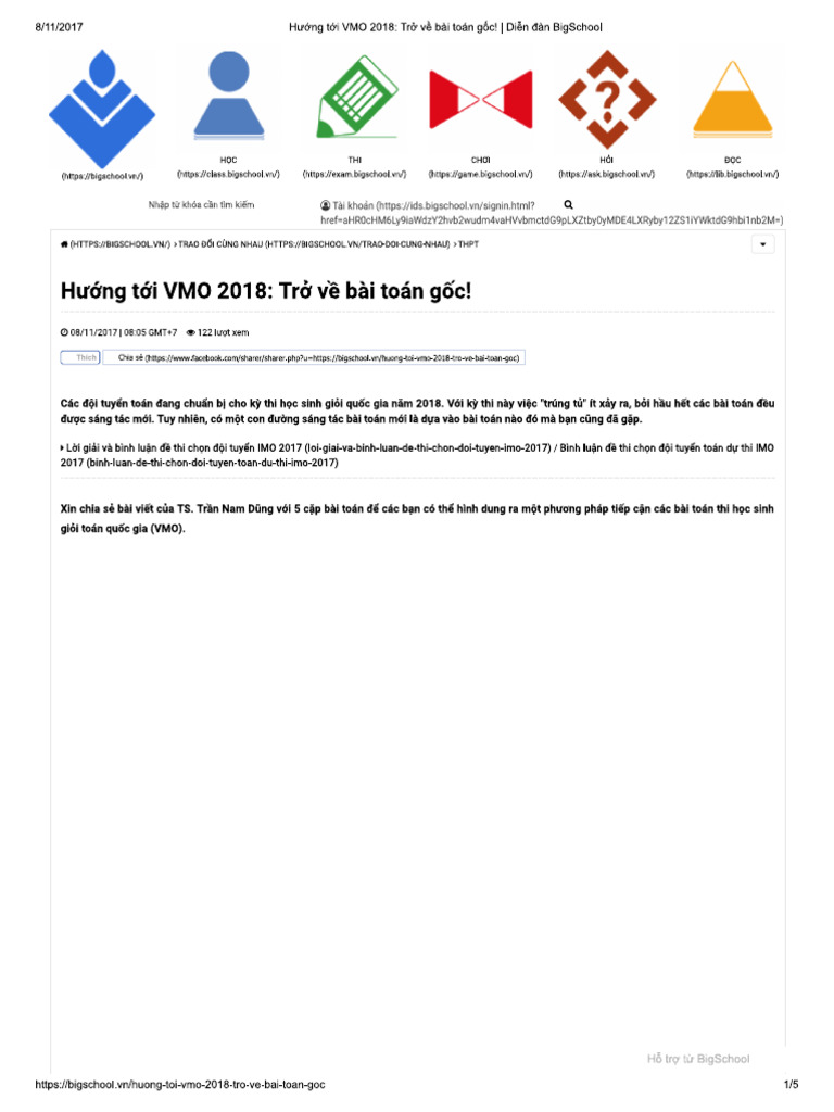 Hướng Tới VMO 2018 - Trở Về Bài Toán Gốc | PDF