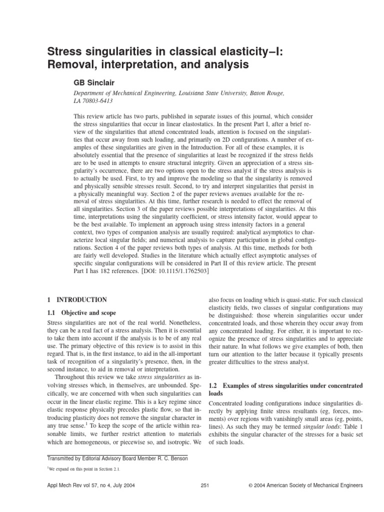 Stress Singularities in Classical Elasticity Removal Interpretation and Analysis | PDF | Stress ...