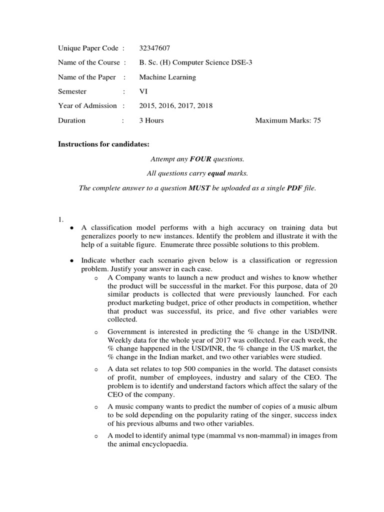 Machine Learning PYQ 2021 | PDF | Sensitivity And Specificity | Artificial Neural Network