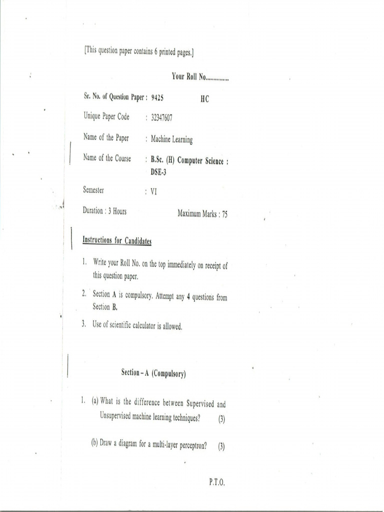 Machine Learning PYQ 2018 | PDF