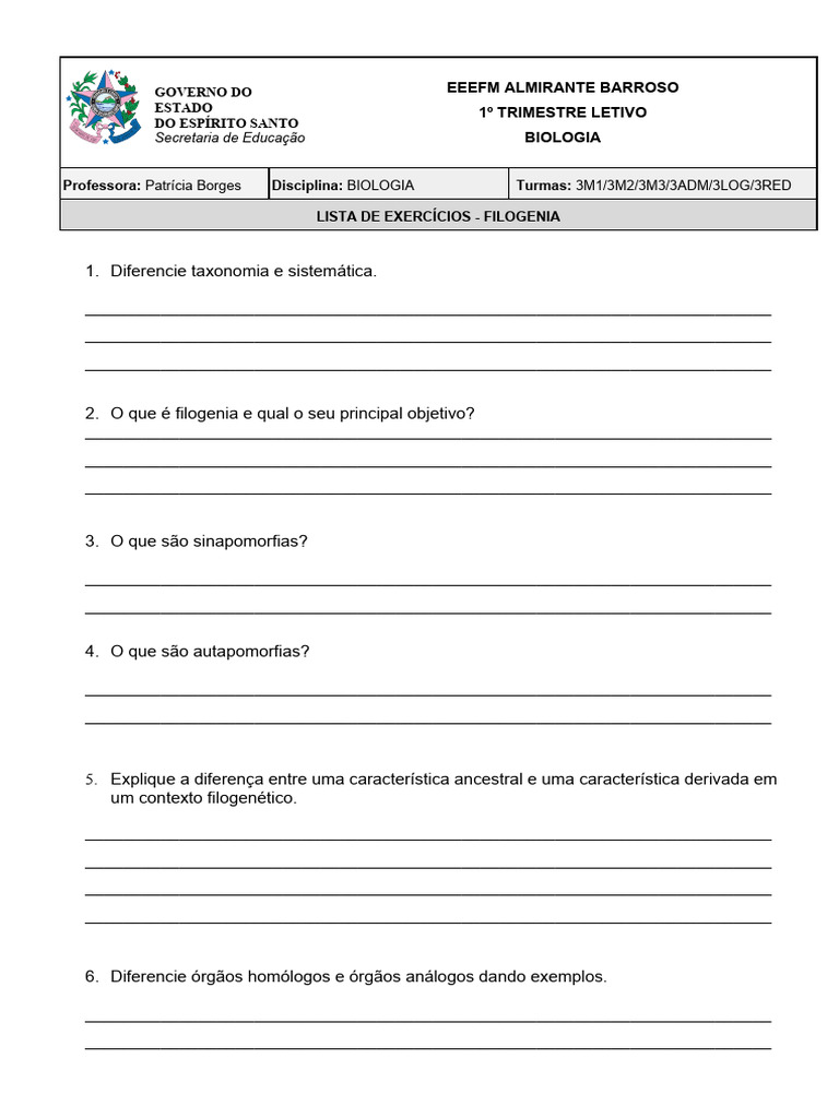 Lista de Exercícios - Filogenia | PDF | Filogenética | Bioinformática