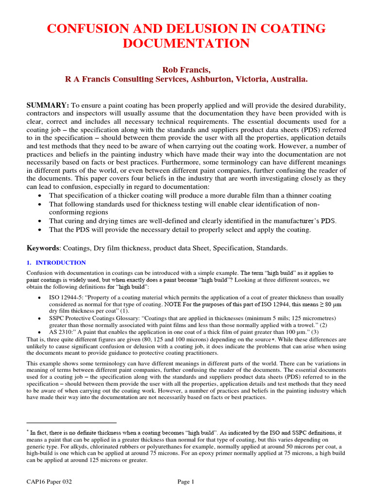 Confusion and Delusion in Coating Docume | PDF | Paint | Coating