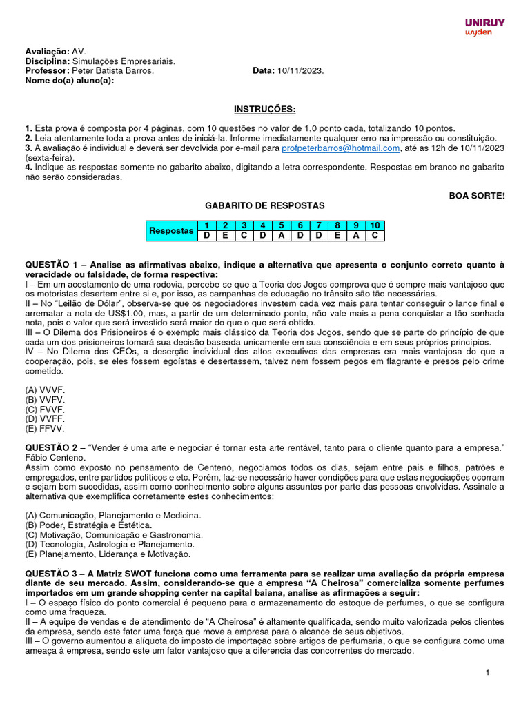 Prova Respondida | PDF | Economias
