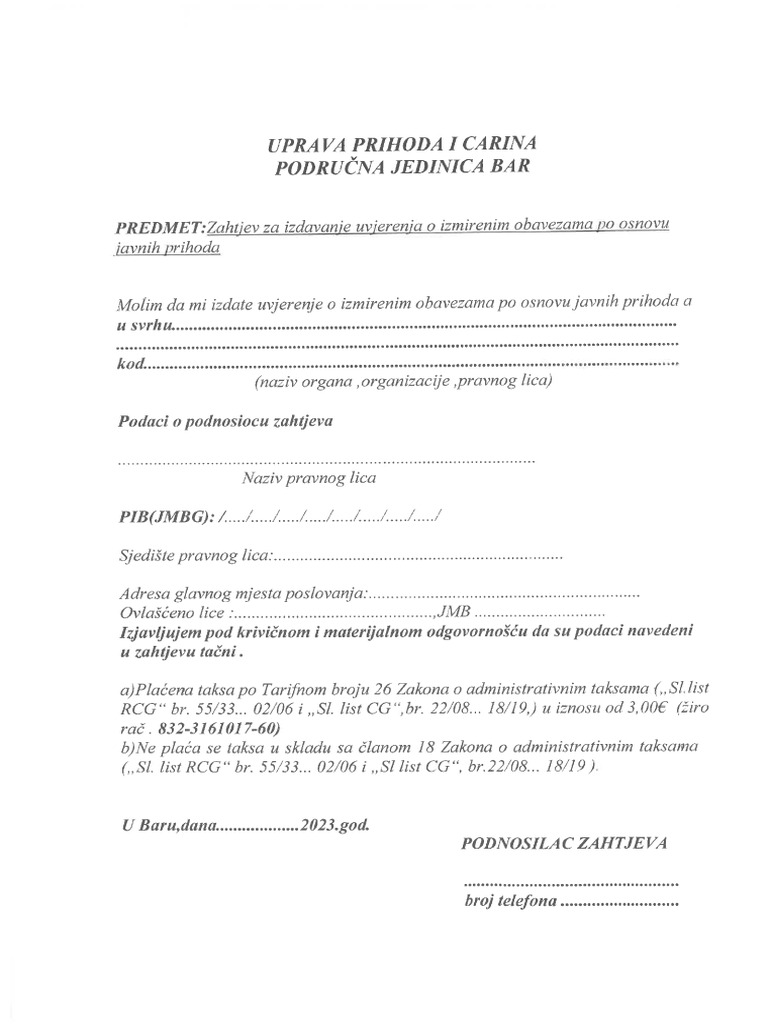 Zahtev Poreska | PDF
