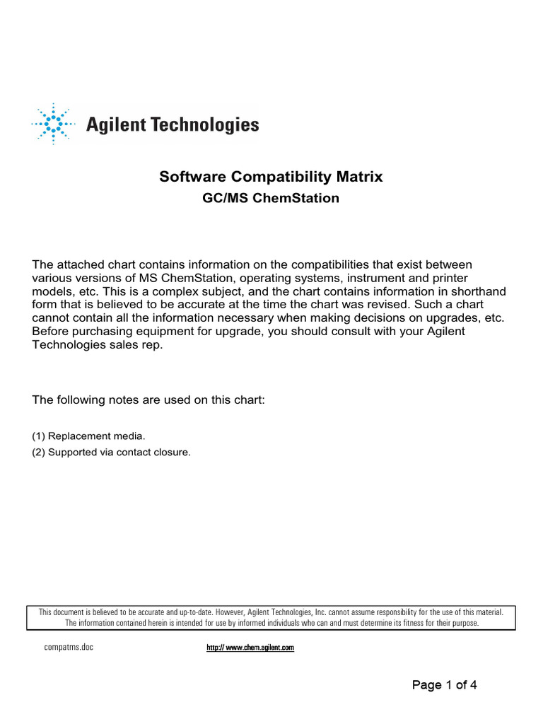 Software Compatibility Matrix Agilent GCMS | PDF | System Software ...