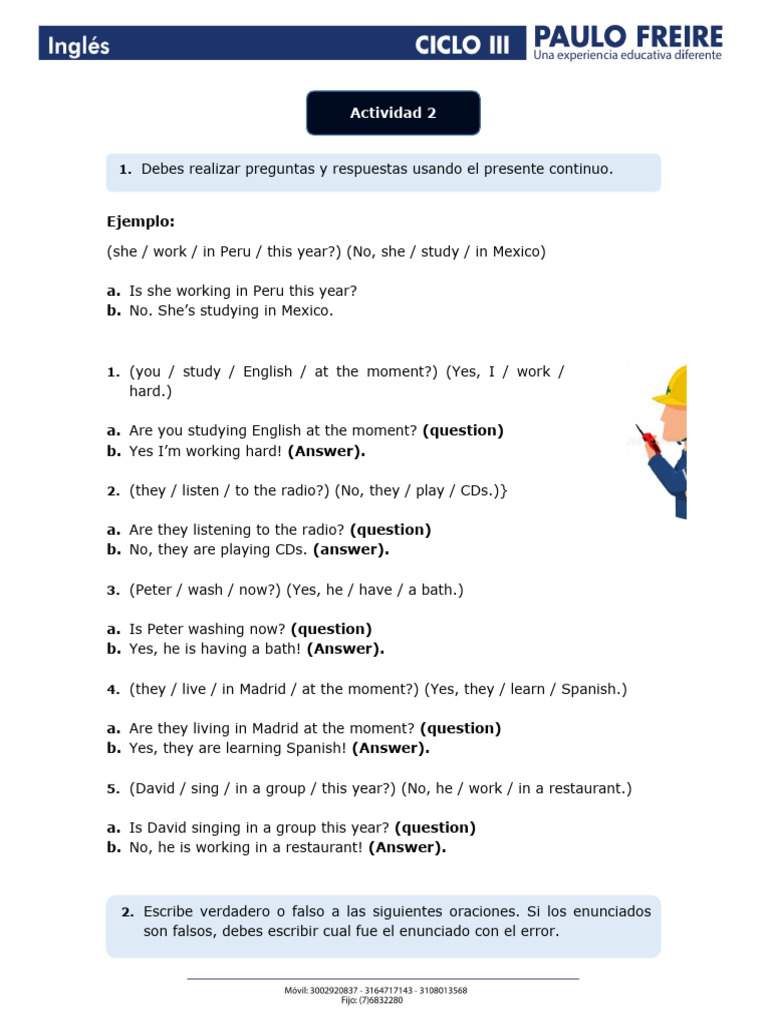 Present Continuous Practice | PDF | Language Arts & Discipline ...