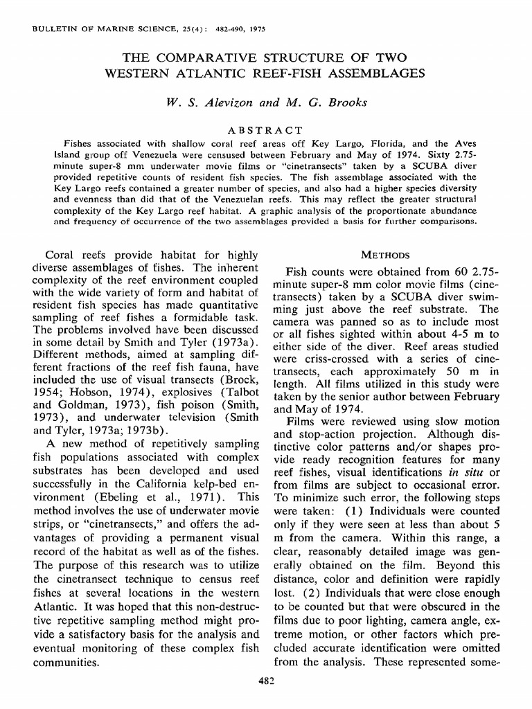 Alevizon 1975 Structure Reef Fish | PDF | Coral Reef | Sampling ...