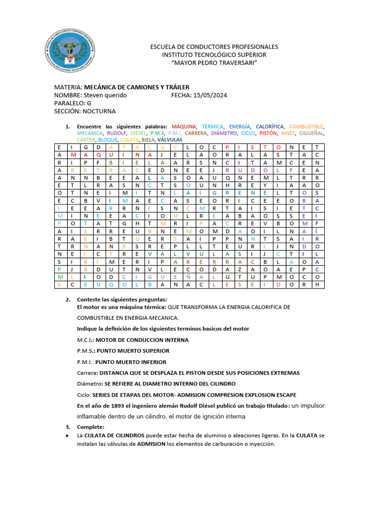Taller 2 Mecanica | PDF | Pistón | Motor diesel