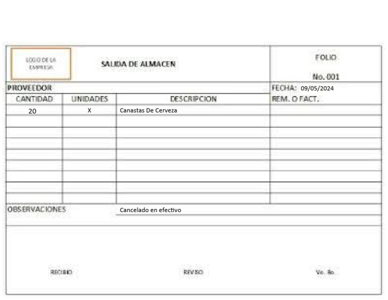 Formato Salida de Almacén | PDF