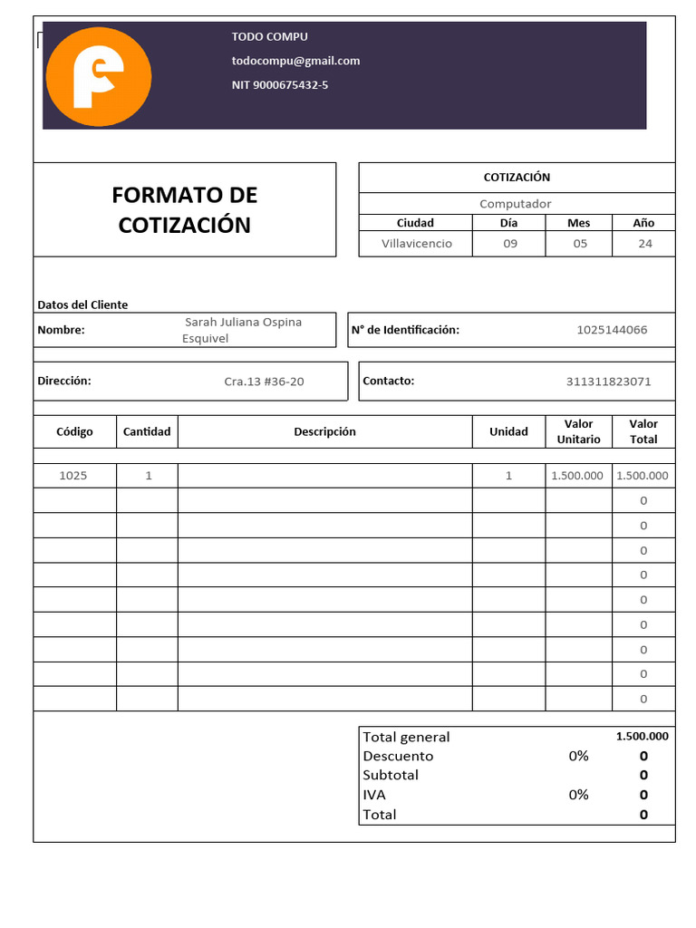 Formato de Cotizacion en Word | PDF