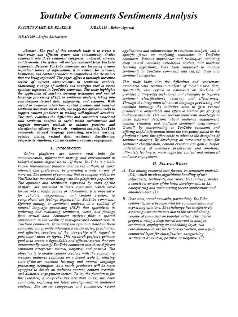 YouTube Comment Sentiment Analysis | PDF | Support Vector Machine | Machine Learning
