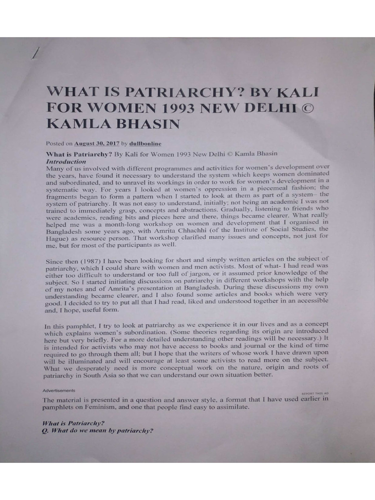 What is Patriarchy-(Kamla Bhasin) | PDF