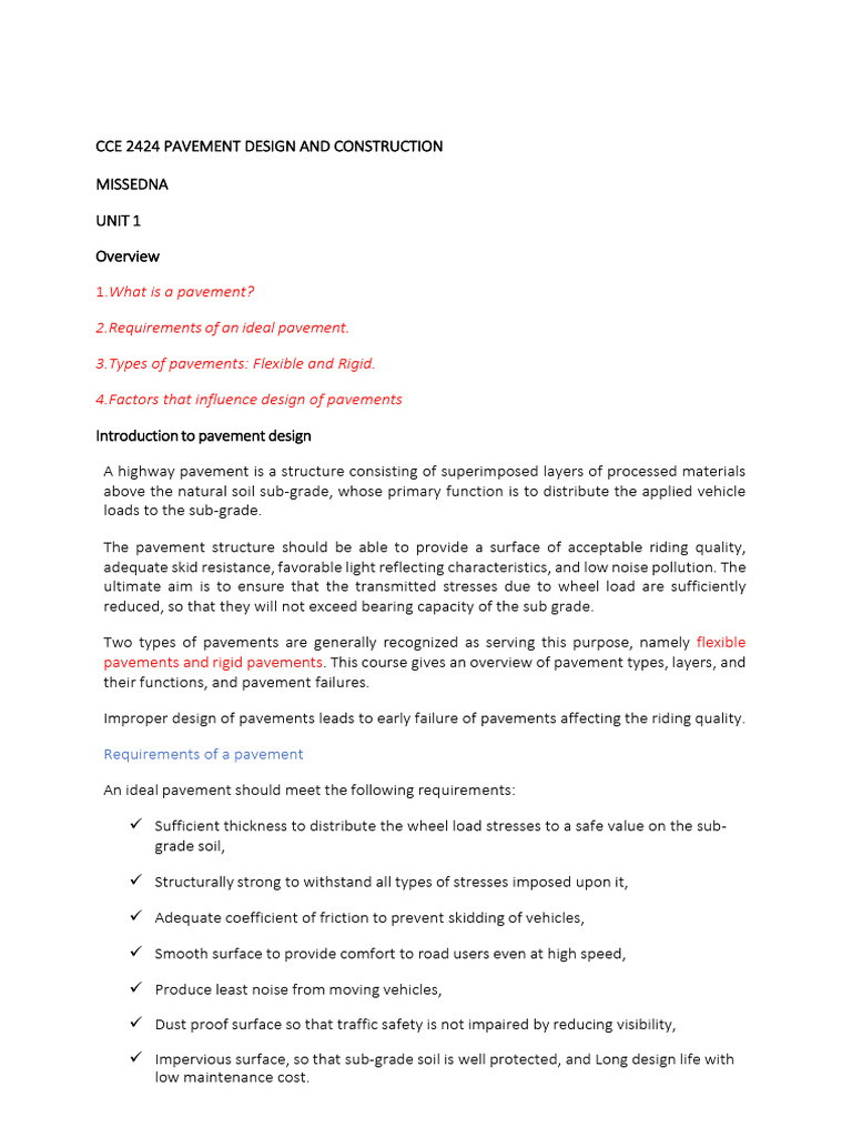 LECTURE 1 CCE 2424 PAVEMENT DESIGN AND CONSTRUCTION | PDF | Road ...