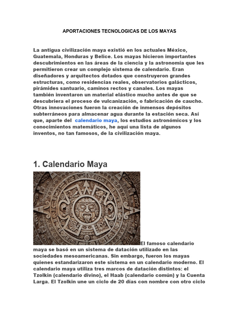 Aportaciones Tecnologicas de Los Mayas | PDF | Civilización maya ...