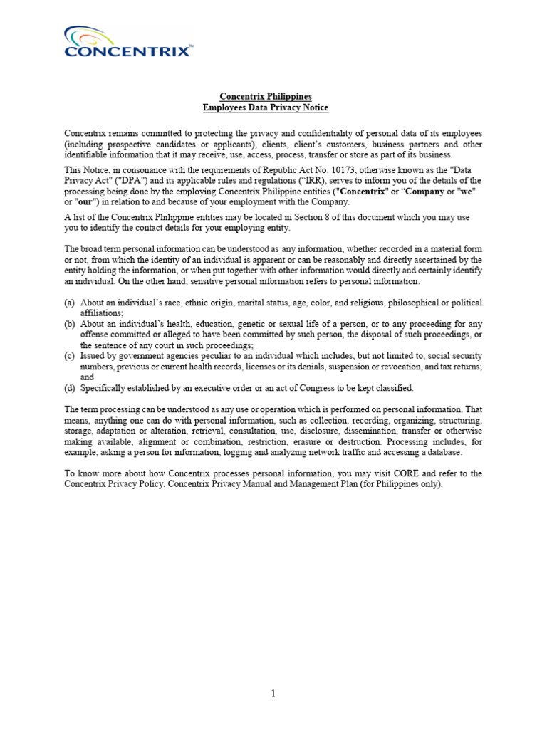 Concentrix PH Privacy Notice - Employees 2023 | PDF | Employment | Identity Document