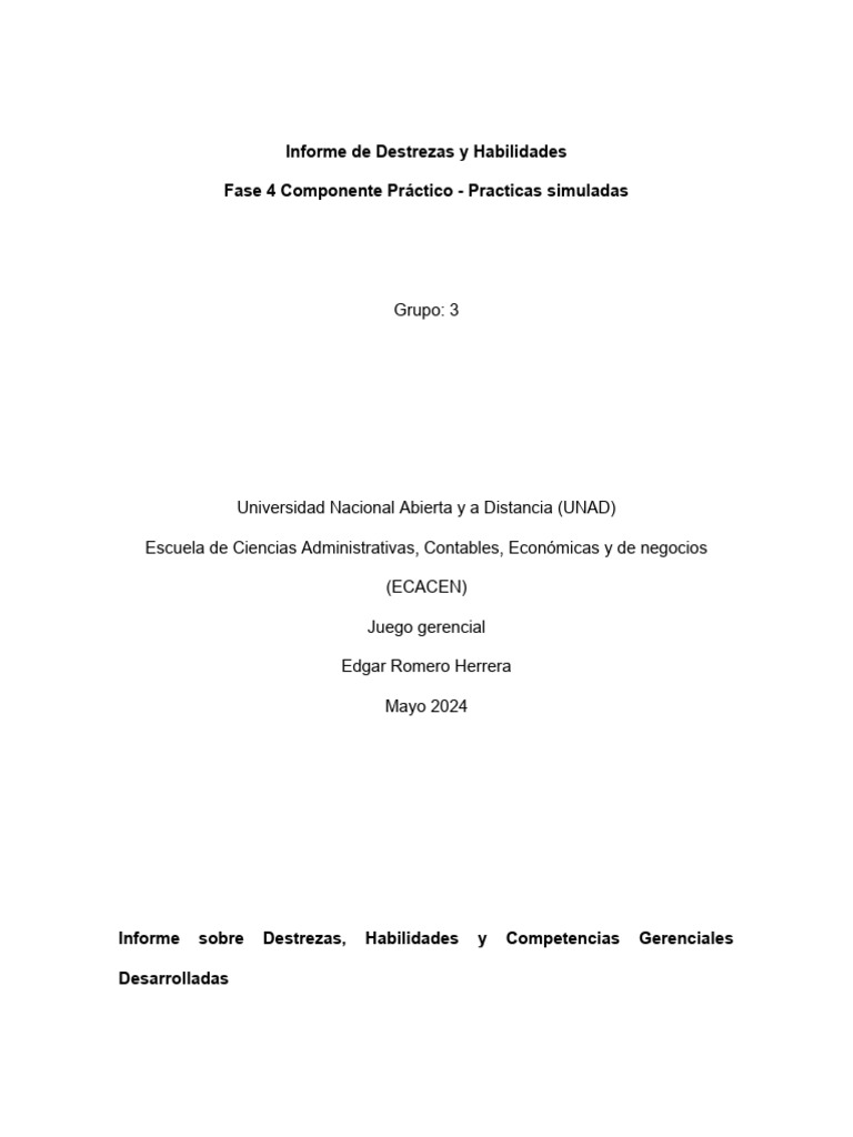 Informe de Destrezas y Habilidades Alicia Roa | PDF | Toma de ...