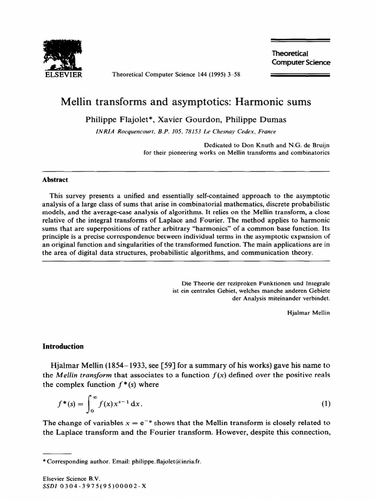 Mellin Transforms and Asymptotics (Harmonic Sums) | PDF | Mathematical ...