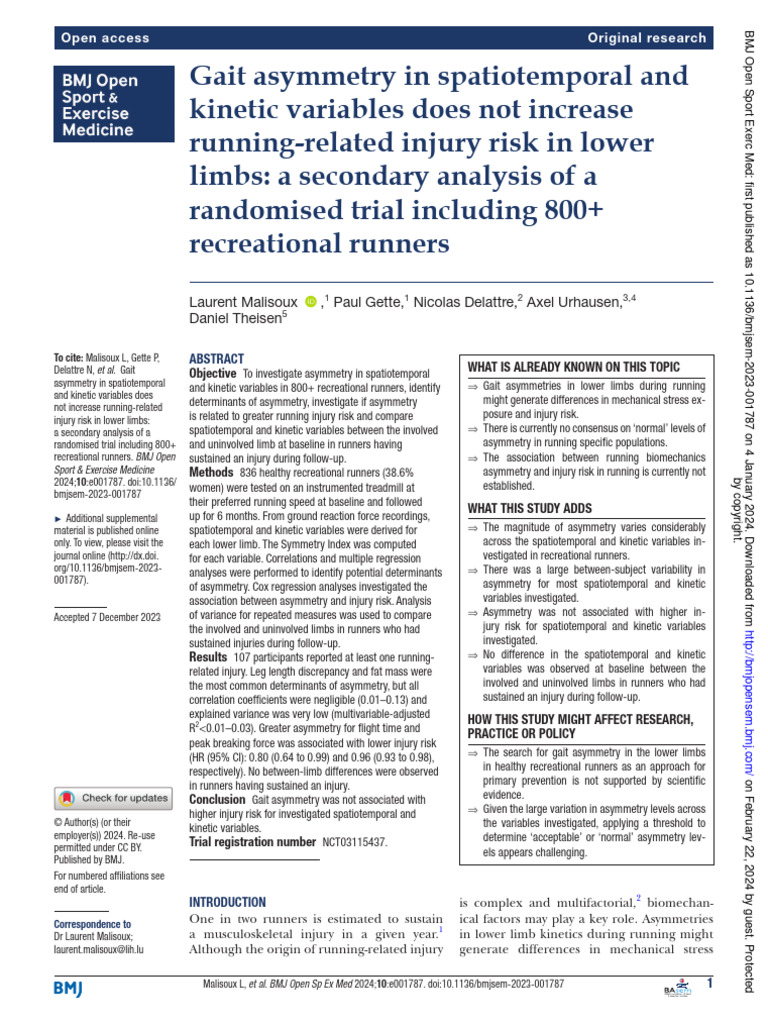 Gait Assymetry in Spatiotemporal and Kinetic Variables Does Not ...