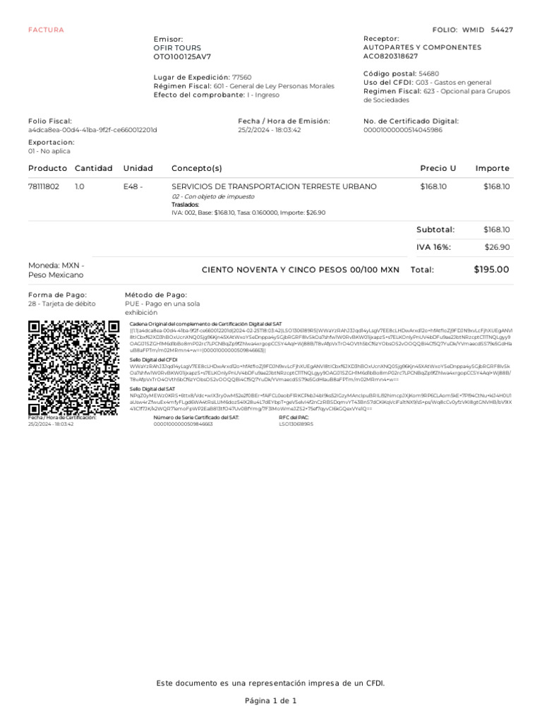 Factura WMID 54427 | PDF | Pagos | Economias