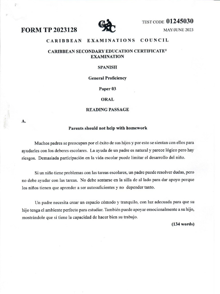 CSEC Spanish - P3 (Reading) - May'23 | PDF