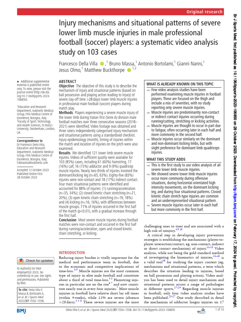 Injury mechanisms and situational patterns of severe lower limb muscle ...