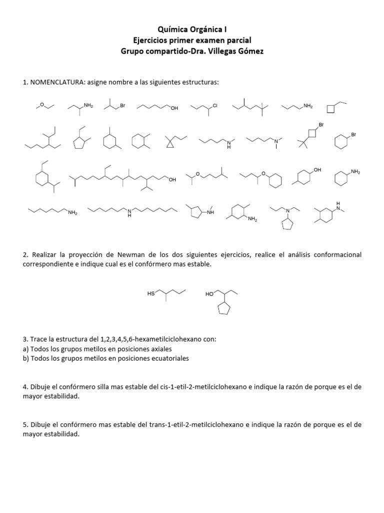 Química Orgánica I-Ejercicios Primer Parcial. | PDF | Isomerismo ...