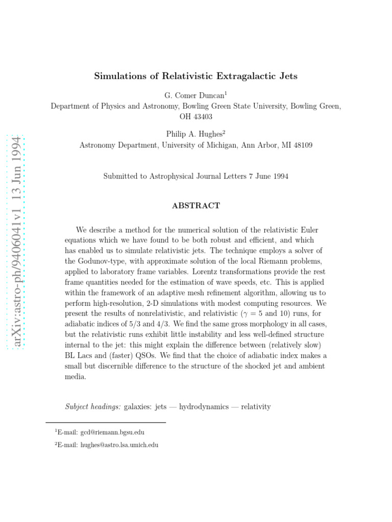 Simulating Relativistic Extragalactic Jets | PDF | Fluid Dynamics ...